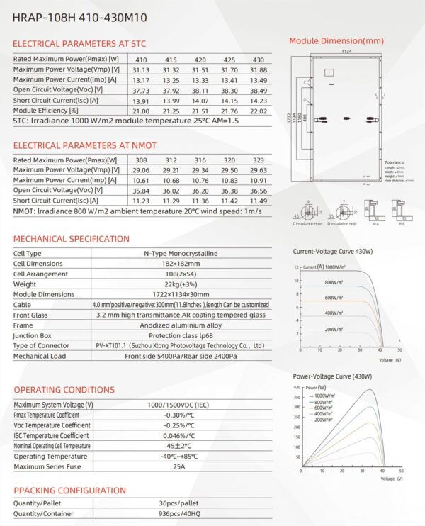 HRAP-108H-N410-N430M10 - APEX Solar
